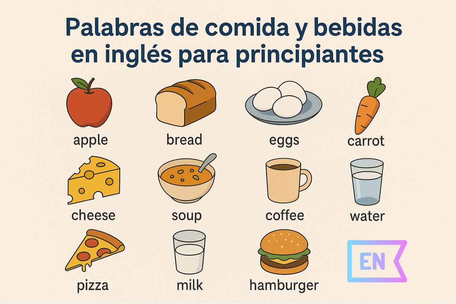 30 Palabras de comida y bebidas en inglés para principiantes